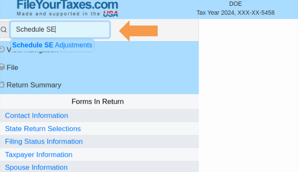 How to add schedule SE adjustments – FileYourTaxes.com Free File