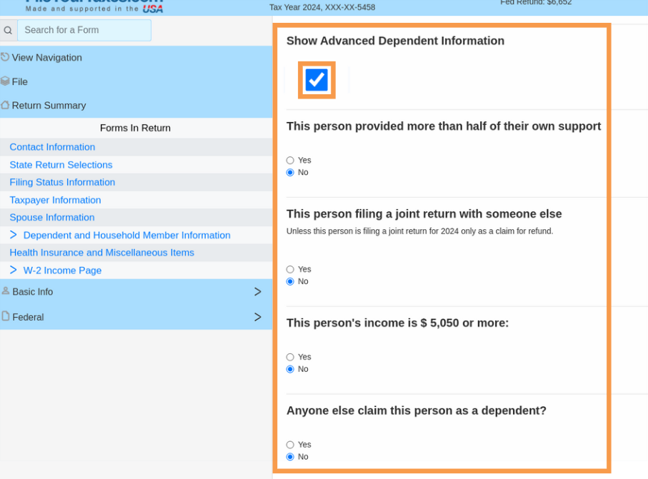 How to add advanced dependent information – FileYourTaxes.com Free File